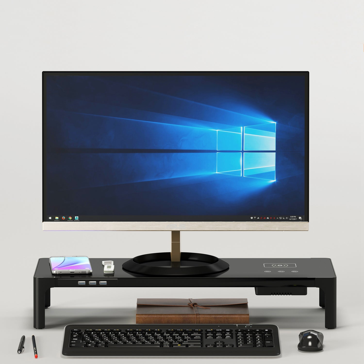 DESK MONITOR COMPUTER STAND RISER SHELF WITH WIRELESS CHARGER - OFX Office