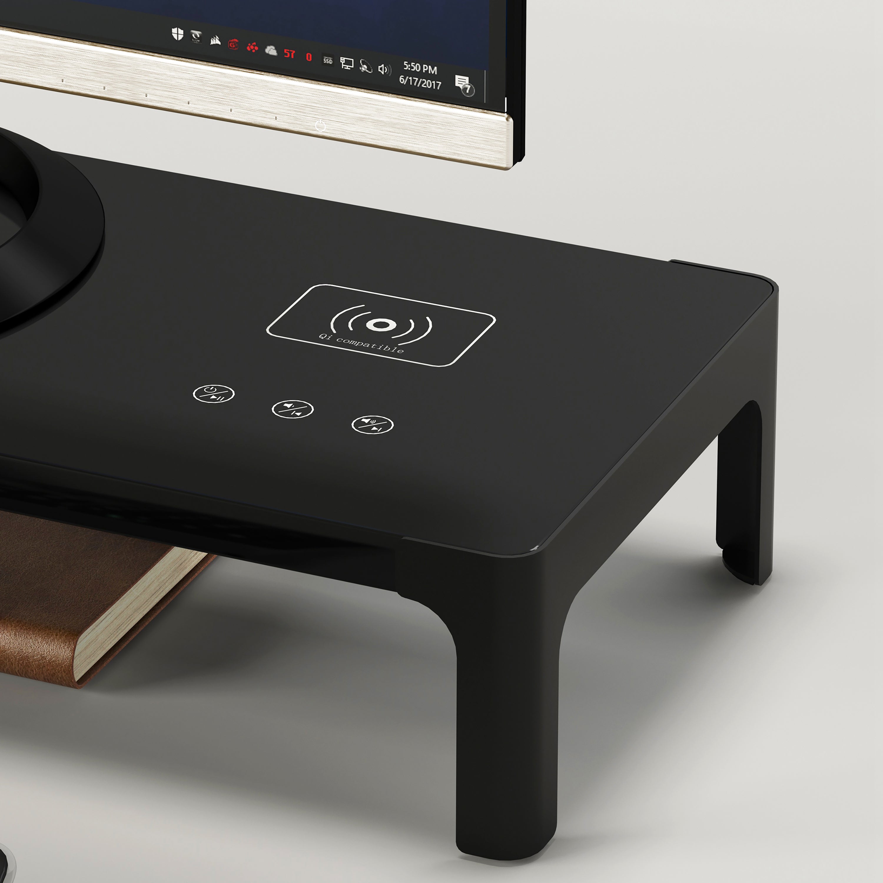 DESK MONITOR COMPUTER STAND RISER SHELF WITH WIRELESS CHARGER - OFX Office