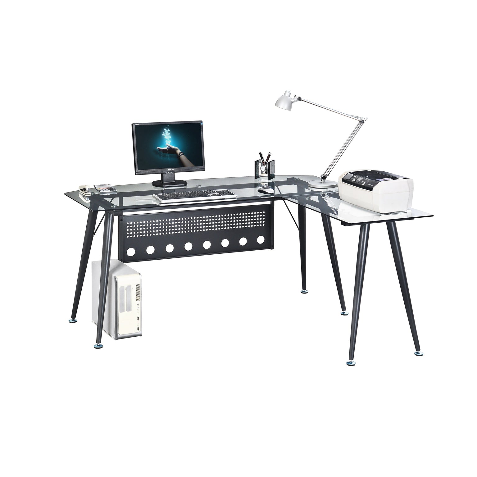 DELUXE OFFICE FROSTED GLASS L SHAPED CORNER DESK - OFX Office