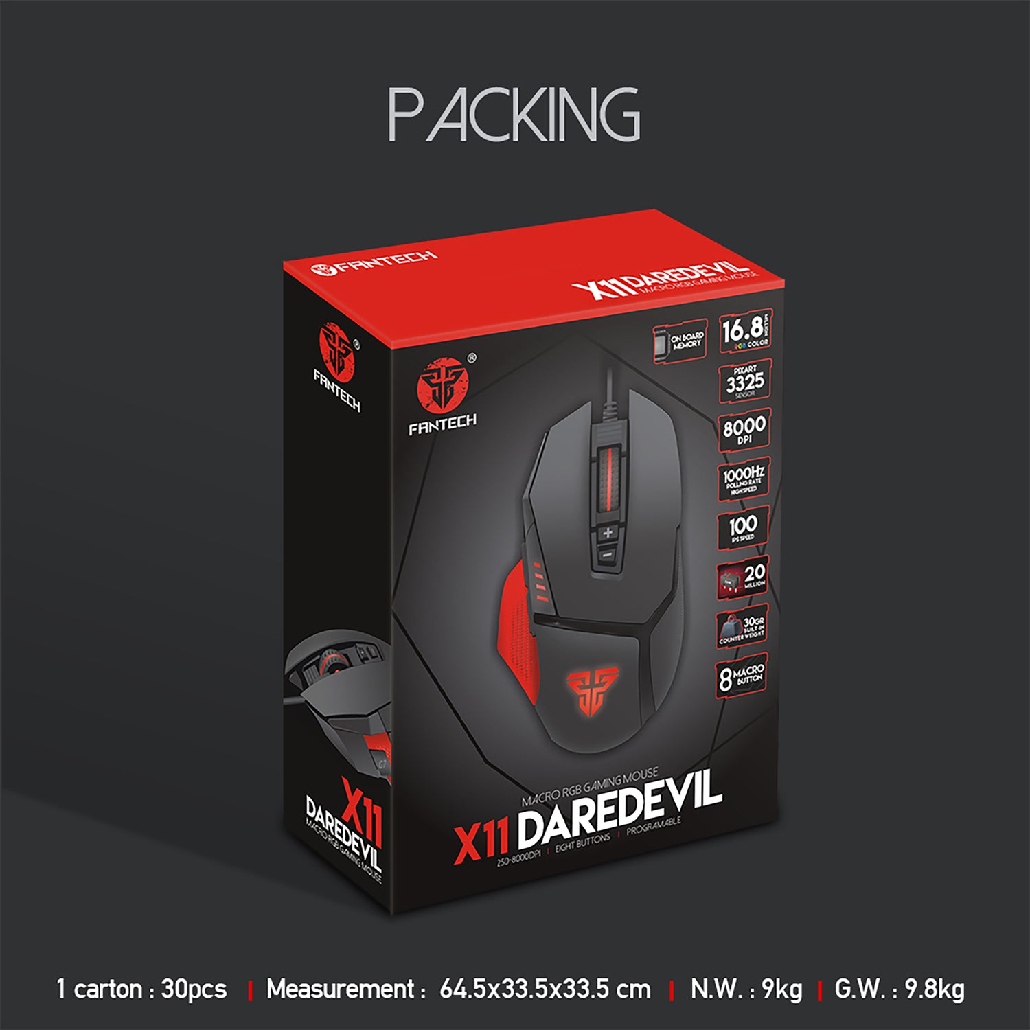 FANTECH X11 DAREDEVIL MACRO RGB RUNNING CHROMA GAMING MOUSE - OFX Office